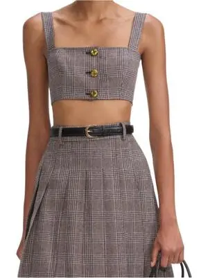 SELF-PORTRAIT Cropped Check Top - Brown