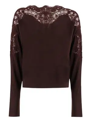 Ermanno Scervino Lace-embellished Long-sleeve Sweater - Deep Mahogany/vino