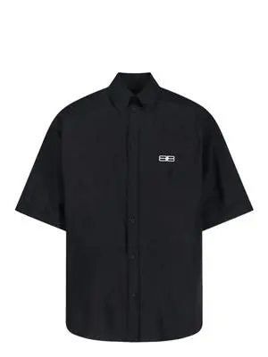 Balenciaga Bb Logo Embroidered Oversized Shirt - Black