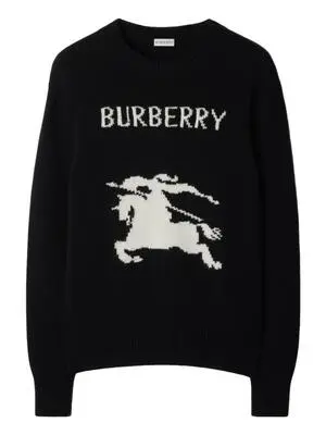 Burberry Crewneck Jumper With Intarsia Knit - Black