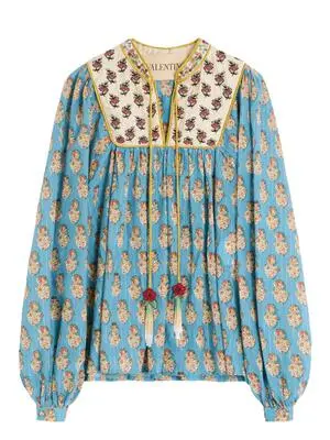 VALENTINO Valentino Embroidered V-Neck Puff-Sleeved Blouse