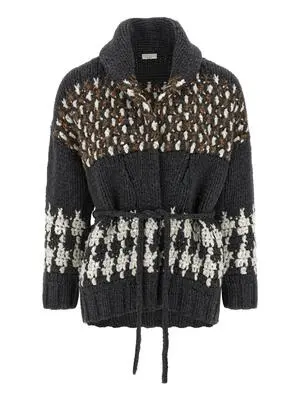 Brunello Cucinelli Ribbed Knit Belted Cardigan - Black