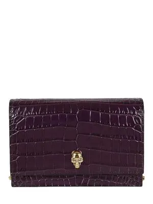 ALEXANDER MCQUEEN Alexander McQueen Crocodile Embossed Skull Rivet Shoulder Bag