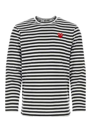 Play Comme Des Garcon Comme Des Garçons Play Striped Red Heart Long-sleeved T-shirt - Black