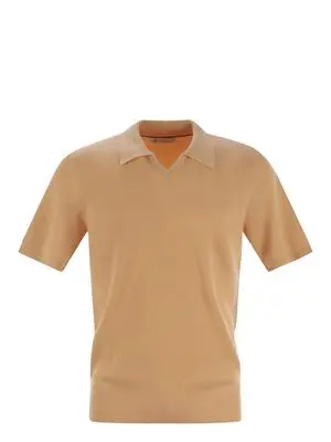Brunello Cucinelli Fine-knitted Ribbed Polo Shirt - Light Orange