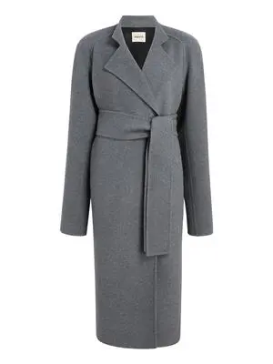 Khaite Belted Wool Single-breasted Coat - Gray Mixed Color