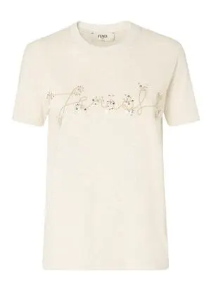 Fendi Logo Embellished Crewneck T-shirt - Beige