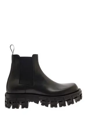 Versace Round Toe Ankle Boots - Black