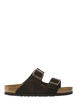 BIRKENSTOCK Suede Logo Slides - Black