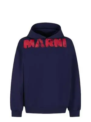 Marni Marni Logo Printed Oversized Hoodie Blue