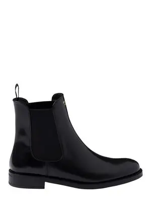 Prada Brushed Leather Chelsea Boots - Black