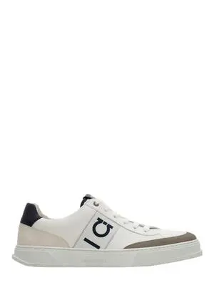FERRAGAMO Logo Embroidered Leather Sneakers - White