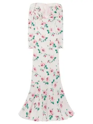 Alessandra Rich Floral Print Long Sleeve Maxi Dress - White