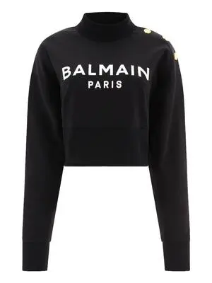 Balmain Logo Printed Cropped Sweatshirt - Black
