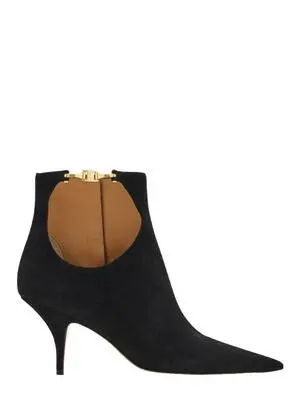 FERRAGAMO Cutout Ankle Boot With Gold Tone Buckle - Black