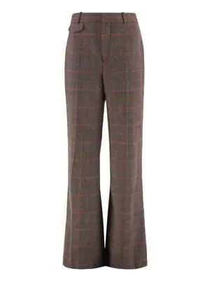 Chloé Checked High-waisted Flared Wool Pants - Brown