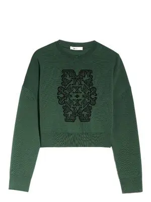 Max Mara Monogram-jacquard Cropped Jumper - Green