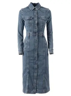 7 For All Mankind Button-up Denim Midi Dress With Classic Collar And Snap Cuffs - Blue