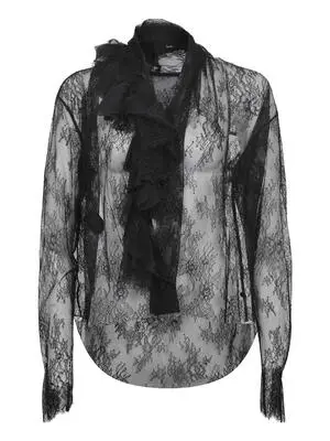 Alberta Ferretti Lace Ruffle Shirt - Gray