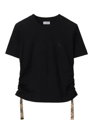 Burberry Burberry Ruched Detailed Crewneck T-Shirt With Equestrian Knight Pattern Black