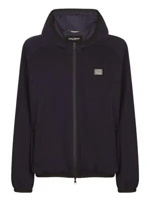 Dolce & Gabbana Logo Plaque Zip-up Jersey Jacket - Black