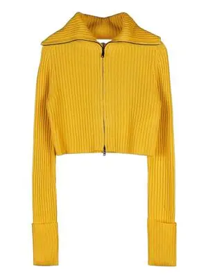 Sportmax Ribbed Knit Sweater With Lapel Collar - Yellow