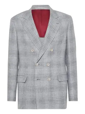 Brunello Cucinelli Brunello Cucinelli Prince Of Wales Double-Breasted Blazer Grey