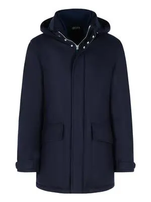 Zegna Zip-up Hooded Jacket With Goose Down Blend Filling - Blue