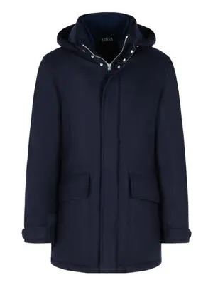 Zegna Zegna Zip-Up Hooded Jacket With Goose Down Blend Filling Blue