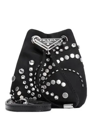 Prada Embellished Drawstring Shoulder Bag - Black