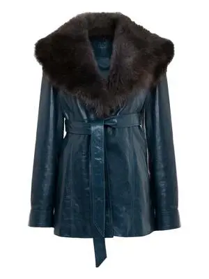 CHLOÉ Chloe Short Leather Coat With Fur Collar