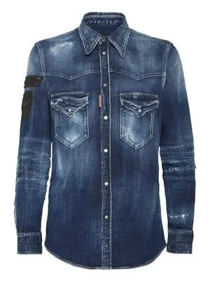 Dsquared2 X Ducati Denim Fashion Distressed Western Shirt - Blue