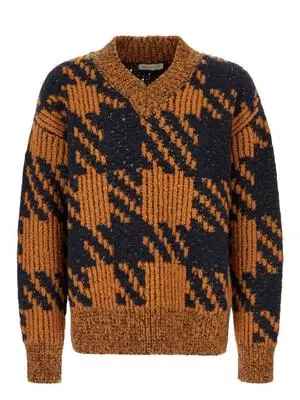 Dries Van Noten Houndstooth Knit V-neck Jumper - Brown