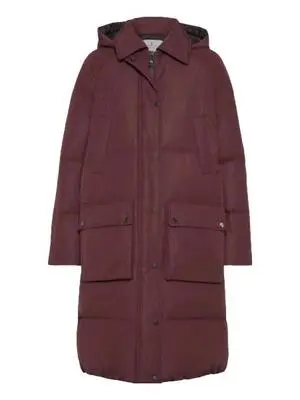 Brunello Cucinelli Hooded Quilted Down Coat - Red
