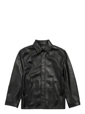 Balenciaga Leather Collared Button-up Jacket - Black