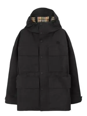 Burberry Patch-pocket Hooded Parka Coat - Black