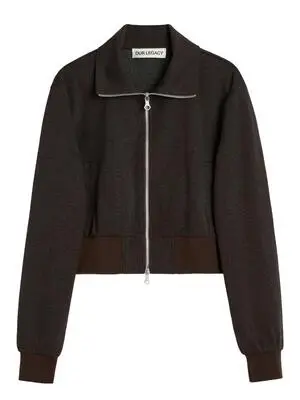 Our Legacy Ribbed Knit Zip-up Cardigan With Pinstripes - Black