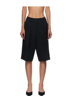 THE FRANKIE SHOP Bilbao Pleated Linen Bermuda Shorts - Black
