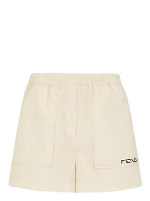 Fendi Logo Print Elasticated Waist Shorts - White