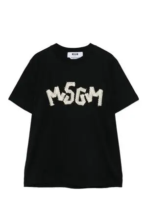MSGM Logo Embroidered Short-sleeve Jersey T-shirt - Black