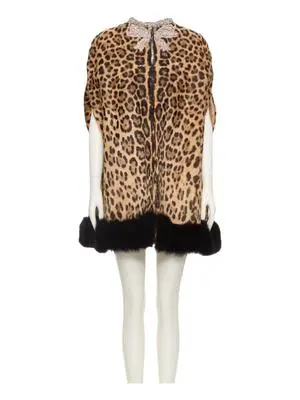 Valentino Garavani Animal Print Fur Trimmed Cape - Multicolor