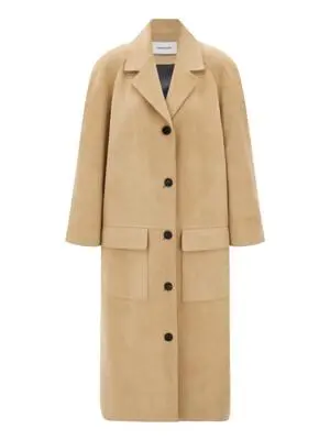 FERRAGAMO Single-breasted Suede Coat - Biscuits