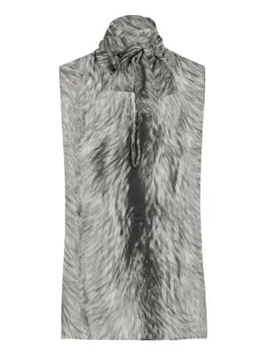 Dolce & Gabbana Fur-printed Chiffon Pussy-bow Shirt - Gray