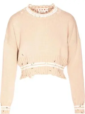 Marni Distressed Crewneck Knitted Jumper - Beige