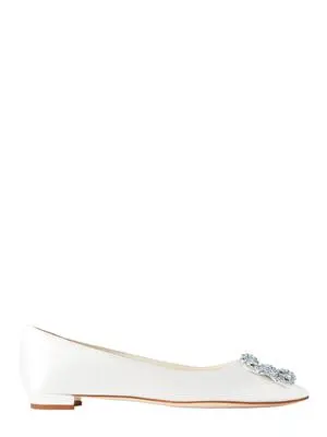 Manolo Blahnik Crystal Embellished Pointed Toe Flats - White