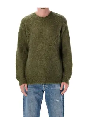 Auralee Brushed Mohair Crewneck Knitwear - Olive