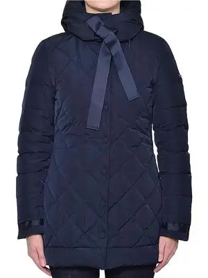Emporio Armani Hooded Quilted Down Jacket With Ribbon Detail - Blue