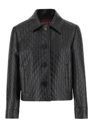 Gucci Embossed Gg Leather Jacket - Black