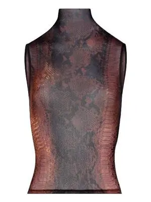 JEAN PAUL GAULTIER Jean Paul Gaultier Printed Mesh High Neck Tank Top