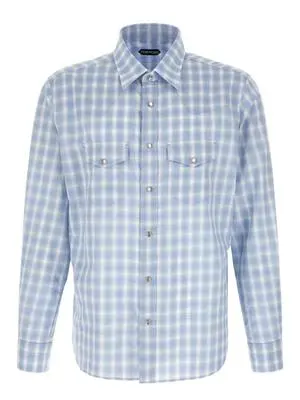 TOM FORD Check Snap-button Shirt - Light Blue